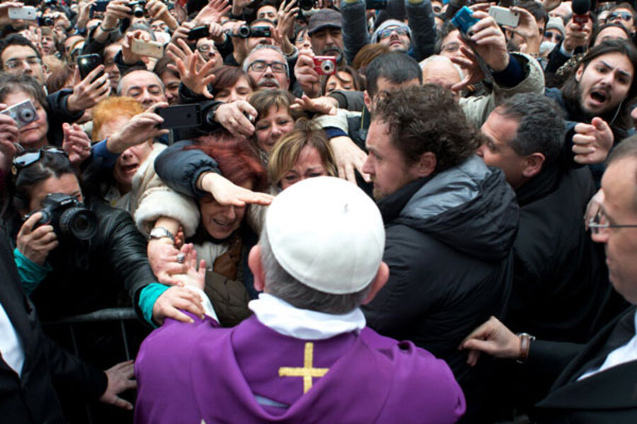 Pope Francis connects with crowd after first window appearance ...
