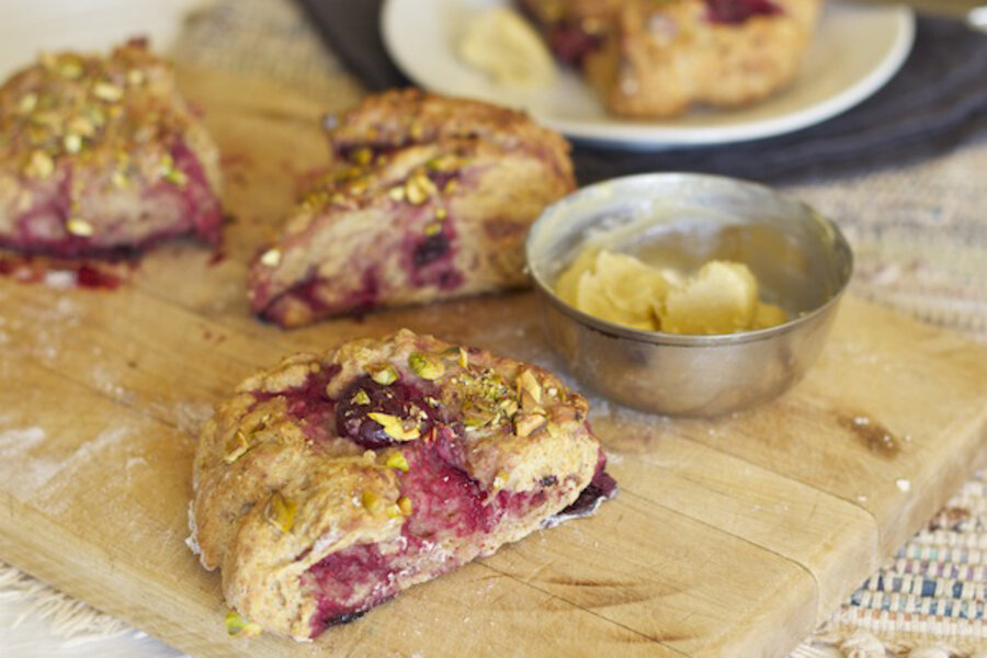Sour cherry yogurt scones with cardamom honey butter - CSMonitor.com