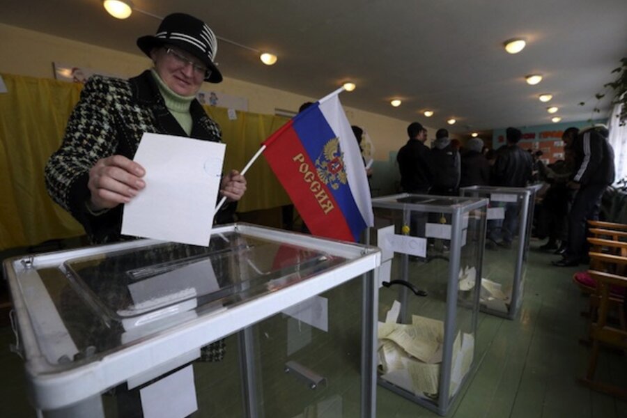 Beneath Russian flags, Crimeans vote on a return to their 'homeland ...