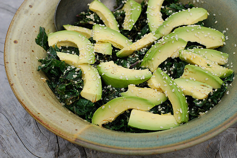 Warm kale salad with tahini-ginger dressing and avocado - CSMonitor.com
