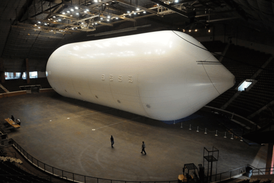 World's largest inflatable vehicle -- Bullet 580 airship -- inflated ...